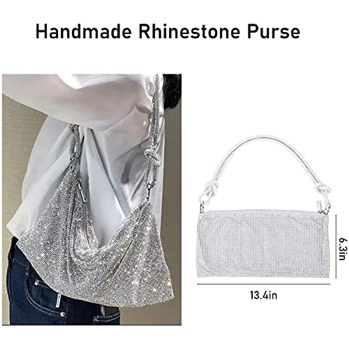 Rhinestone Hobo Bags for Women Chic Sparkly Crystal Evening Handbag Shiny Purse Shoulder Bags for Travel Party Proms Gifts