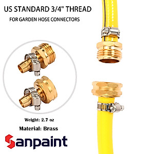 Sanpaint,Brass Garden Hose Connector Repair Mender Kit with Stainless Clamp,Fits 1/2" Water Hose Fitting,3 Sets(1/2" Barb x 3/4" GHT)