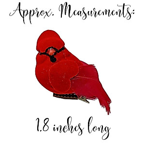 BANBERRY DESIGNS Red Feathered Cardinal Bird Ornaments - Set of 20 Cardinal Clip-On - Flocked with Feathered Wings and Tail 3" L