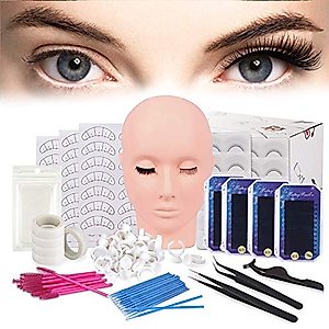 False Eyelashes Extension Practice Exercise Set, TopDirect Flat Mannequin Head Kit Lash Extension Kit for Makeup Training Eyelash Graft for Beginners White