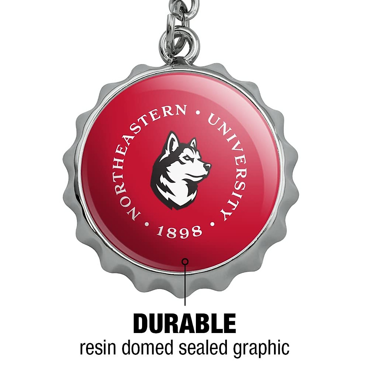 GRAPHICS & MORE Northeastern University Primary Logo Keychain Chrome Plated Metal Pop Cap Bottle Opener