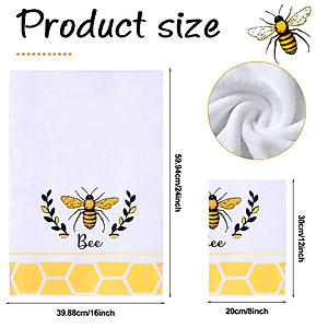 2 Pcs Bee Ceramic Spoon Rest and Bee Kitchen Towel Set Bee Kitchen Decor Set 5'' Bee Theme Spoon Holder Absorbent Tea Towels 16 x 24'' Honeycomb Dish Towels Kitchen Utensil Rest for Honey Bee Gift