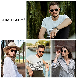 JIM HALO Retro Square Aviator Sunglasses Premium Glass Lens Flat Metal Eyewear Men Women (Black/Grey)