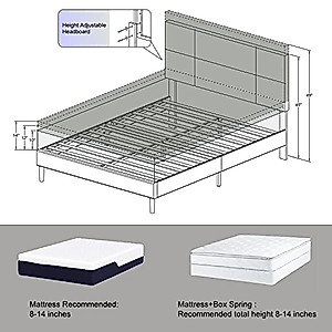 iPormis Full Size Platform Bed Frame, Upholstered Bed Frame with Square Stitched Adjustable Headboard, Wooden Slats Support, Nosie Free, No Box Spring Needed, Navy Blue