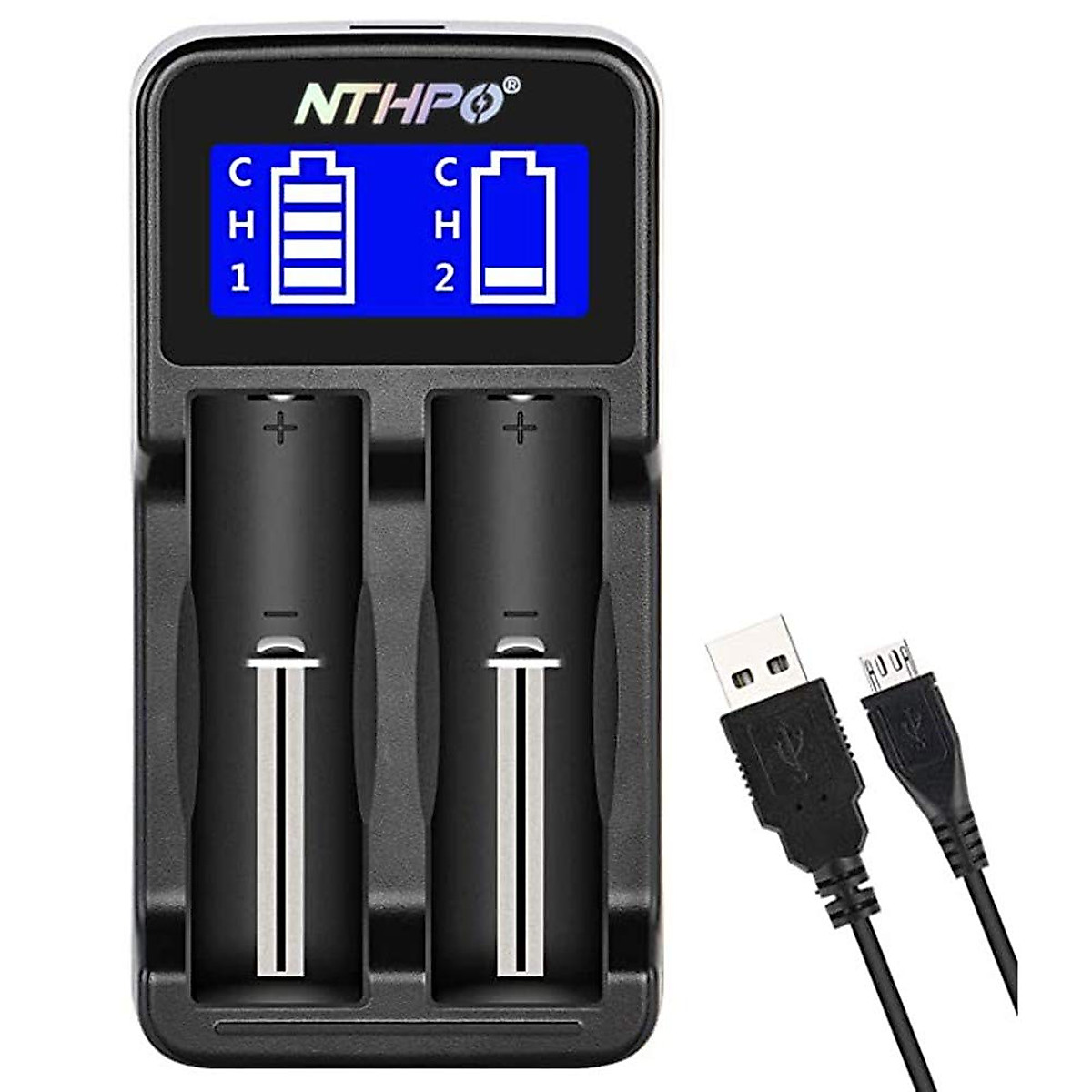 NTHPO Speedy Intelligent Charger, LCD Display Universal Smart Charger for Rechargeable 3.6V/3.7V Li-ion 18650 18490 18350 17670 17500 16340(RCR123) 14500 10440, 1.2V Ni-MH/Ni-CD AA AAA Batteries