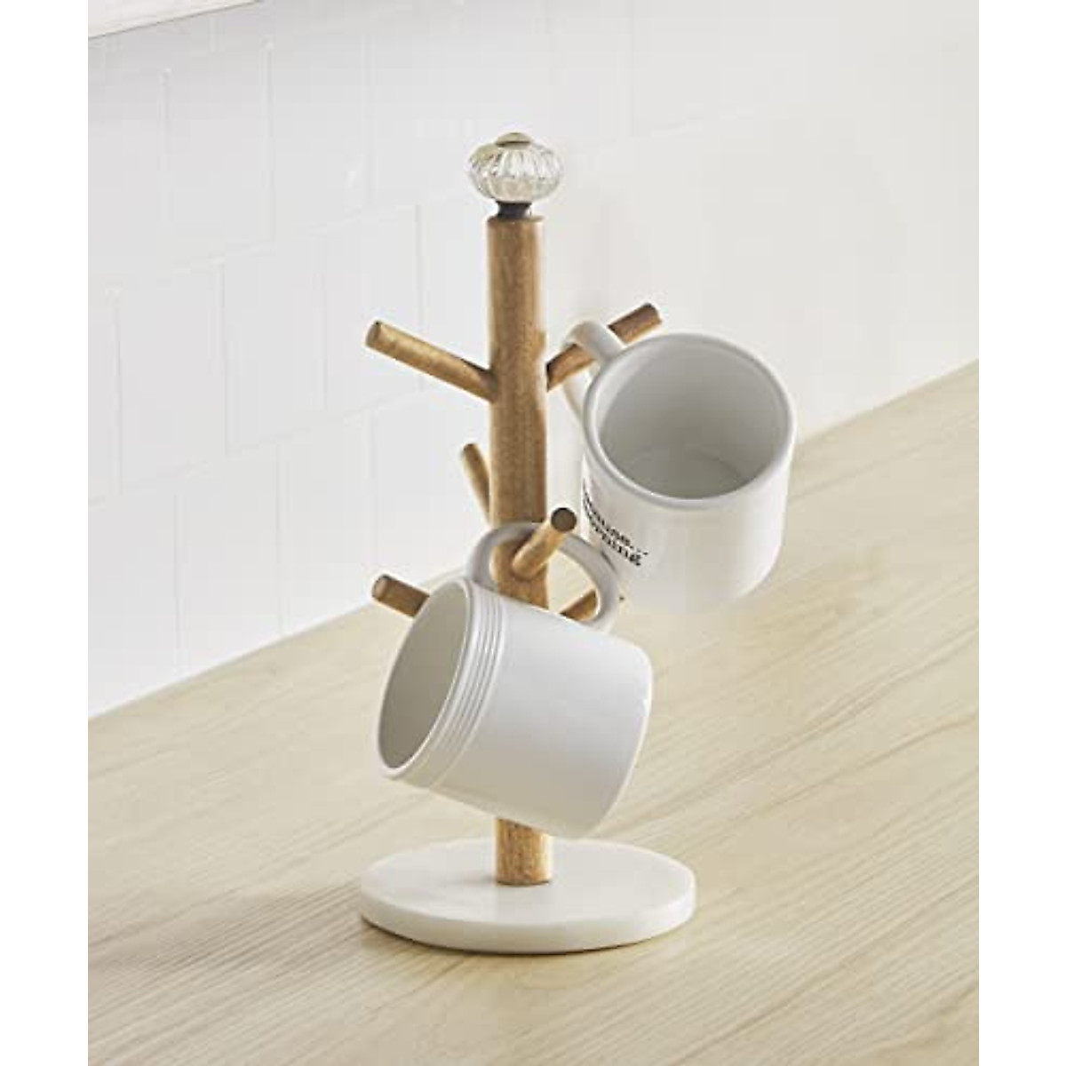 Mud Pie Glass Knob Mug Holder, Wood, 12 1/2" x 6" Dia, Brown