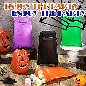 Gilprop 120 Pieces Plastic Halloween Bags Bulk Halloween Bags Black Orange Green and Purple Candy Bags with Handle for Halloween Party Supplies Decoration(Halloween)