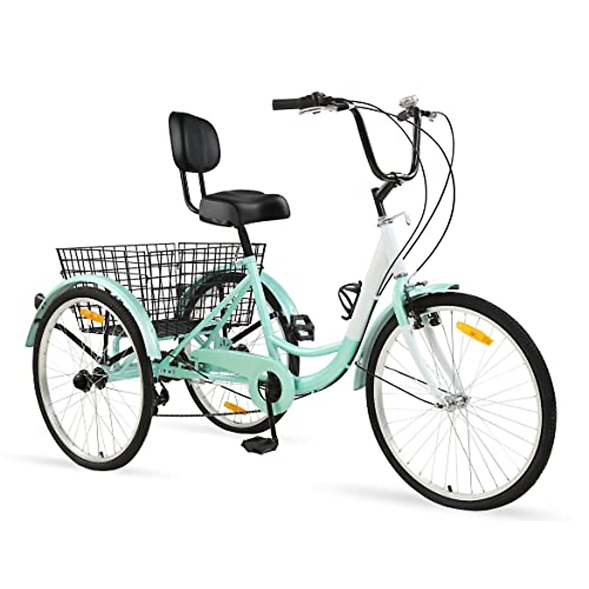 Foxtell Adult Tricycle 7 Speed Three Wheel Adult Trike Cruiser Bikes, 20/24/26 inch Wheel Options, Low Step-Through Steel Frame, Shopping Basket, Multiple Colors (20" Wheel/7-speed, Cyan)