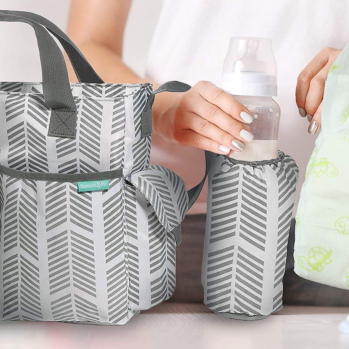 Diaper Bag/Breast Pump Tote Bag - Stylish Arrows, Functional Baby Stroller Organizer - Adjustable Stroller Strap - Eight Total Pockets - Easy to Clean - BONUS: Changing Pad