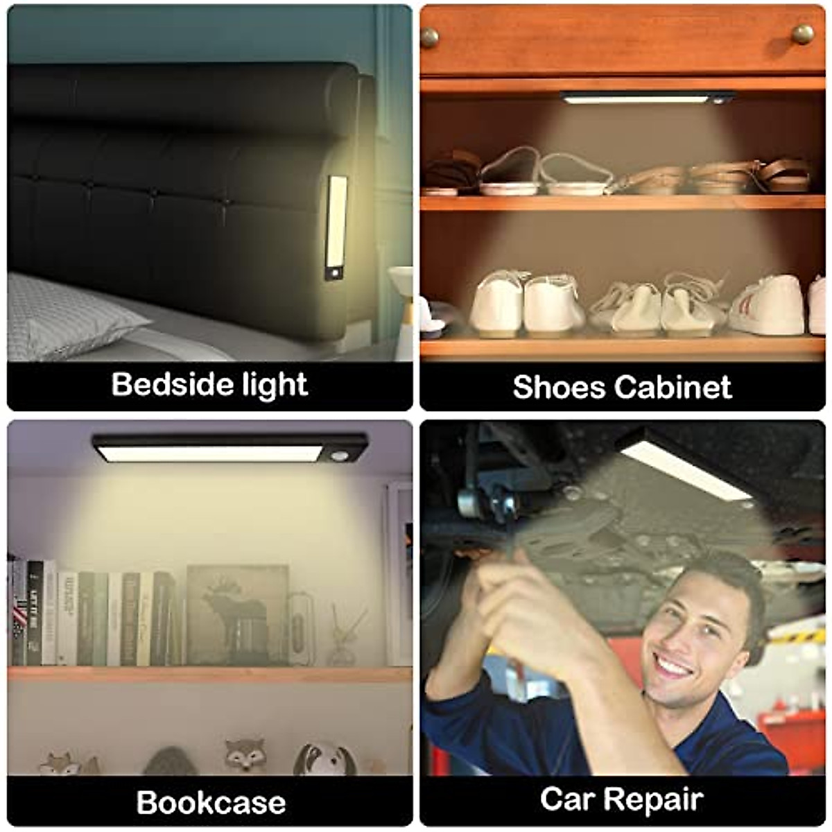 Under Cabinet Lights, 2 Pack 32 LED Closet Lights Motion Sensored Activated & Battery Operated, Wireless LED Under Counter Lights for Kitchen, USB Rechargeable Magnetic Cabinet Lighting for Bedroom