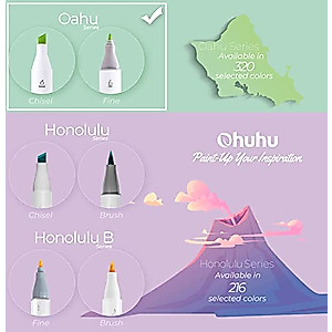 Ohuhu Pastel Markers Alcohol Based - Double Tipped Art Marker Set for Artists Adults' Coloring Sketching Illustration - 48 Colors + 1 Alcohol Markers Blender - Chisel & Fine - Oahu of Ohuhu Markers