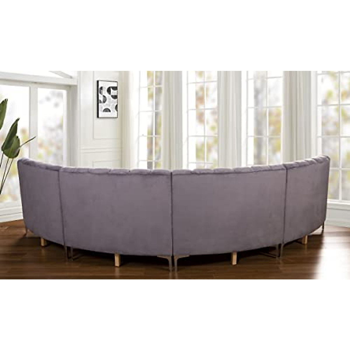 Legend Furniture Velvet Modular sectional Curved Round-Shaped Semi-Circular for Living Room Big Couches Sofas, 142", Grey