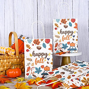 AnyDesign 16Pcs Happy Fall Gift Bags Maple Leaves Pumpkin Paper Bags with Handle for Thanksgiving Day Fall Themed Wedding Birthday Bridal Shower Party Favors, 5.9 x 8.3 x 3.2 Inch