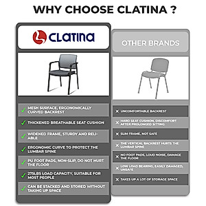 CLATINA Guest Reception Stacking Office Chairs with Arm, Mesh Back Waiting Room Chair with Upholstered Fabric Seat and Ergonomic Lumbar Support for Office Conference School Church, Grey