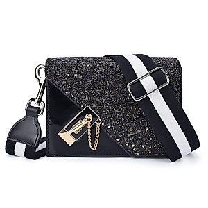 CLOUDMUSIC Handbag Strap Replacement Crossbody Strap Purse Strap With Silver Clips For Women Girls(Black and White)