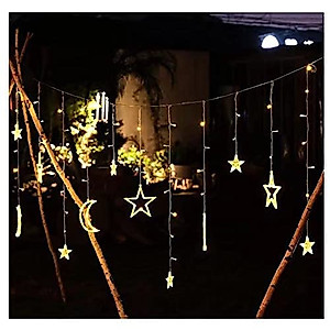 HORAVA Star Solar Lights Outdoor 138LED Solar Powered Curtain Lights Window Lights Solar Led String Lights Twinkle Star Moon Fairy Lights for Backyard Garden Patio Home Christmas Holiday Decoration