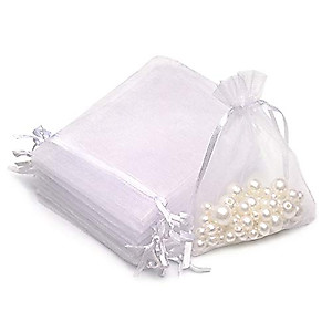 Akstore 100Pcs 2.8"x3.6"(7x9cm) Sheer Drawstring Organza Jewelry Pouches Wedding Party Christmas Favor Gift Bags (White)