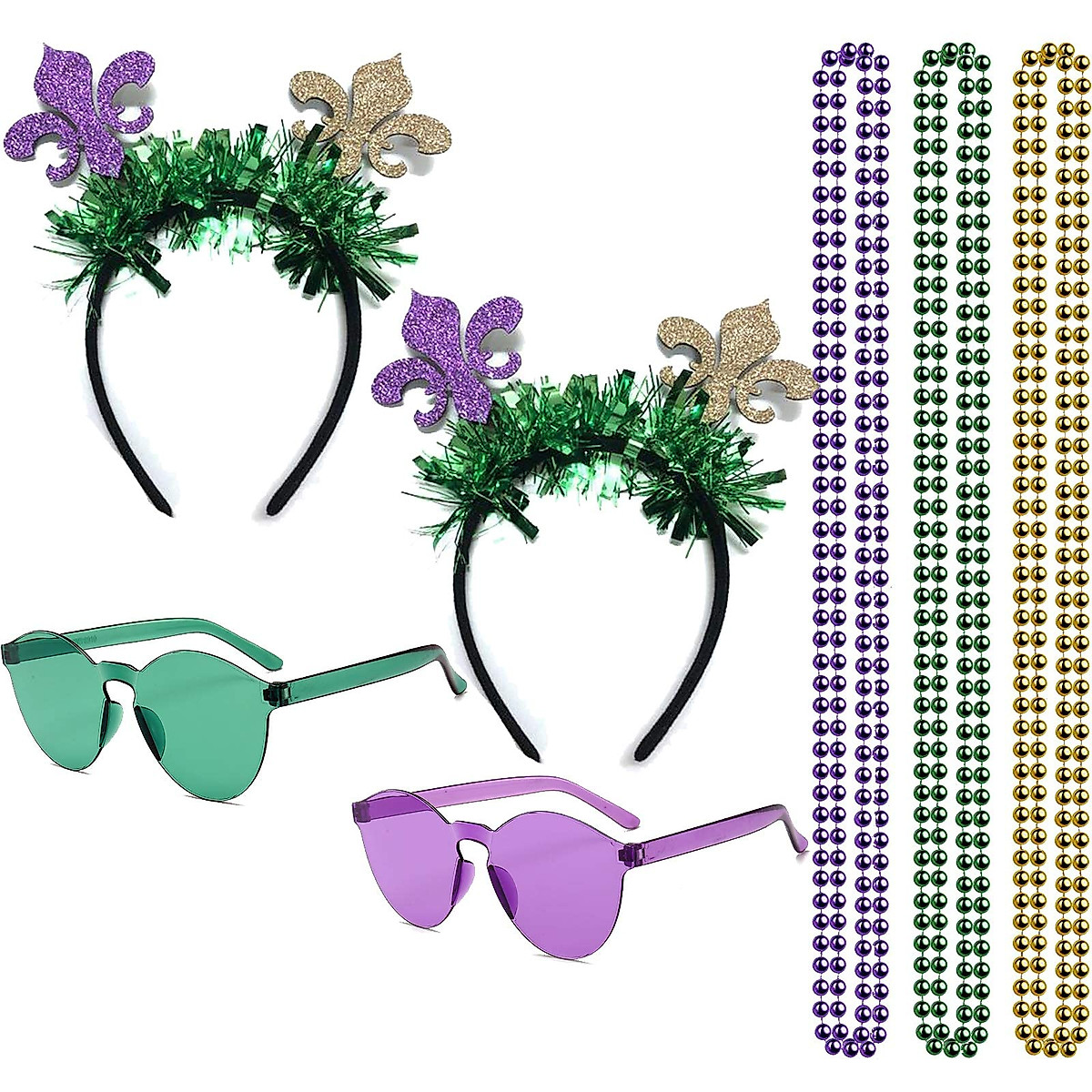 SSTX 2 Pack Mardi Gras Headbands Sequin Stretchy Glitter Headbands for Carnival Party Costume(Classic)