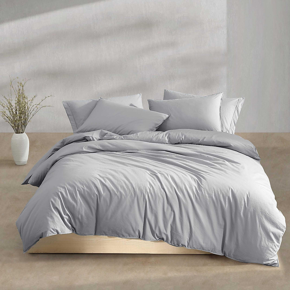 Calvin Klein - Queen Duvet Cover Set, Washed Cotton Percale Bedding, Luxuriously Soft Home Decor (Washed Percale Steel Blue, Queen)