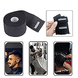Erioctry 2 Rolls/ 200Counts Black Disposable Barber Neck Paper Strips Professional Stretchy Paper Neck Bands Hairdressing Tool Barber Accessories for Salon Hair Cutting Shaving Styling Coloring