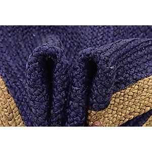 Unique Loom Braided Jute Collection Classic Quality Made Natural Hand Woven with Solid Color Detail, Area Rug, Runner 2' 6" x 6' 0", Navy Blue/Tan