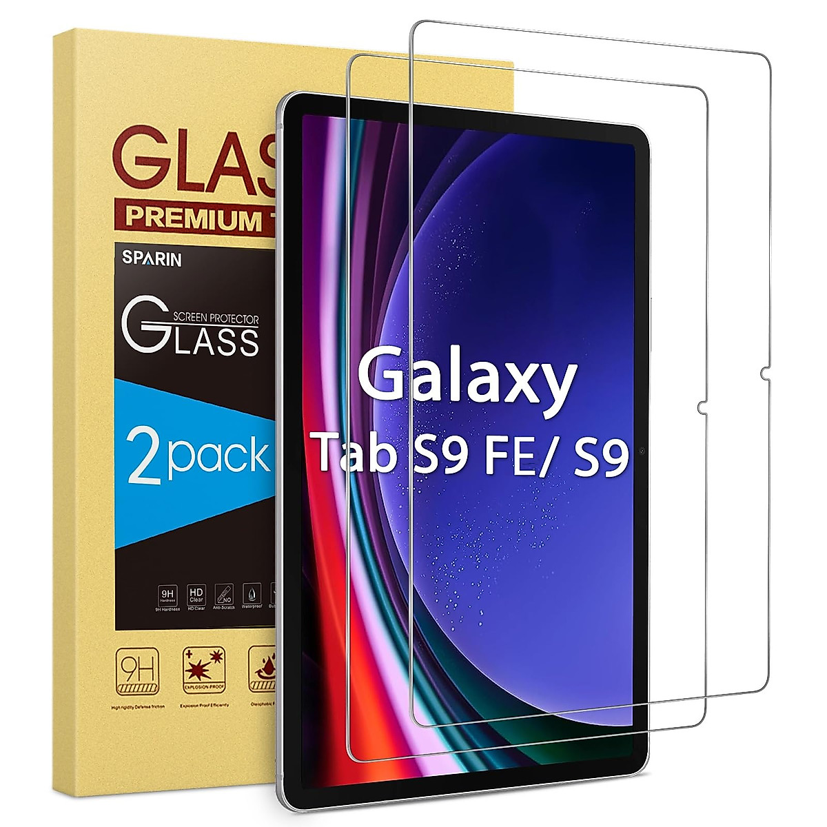 SPARIN 2 Pack Screen Protector for Samsung Galaxy Tab S9 FE 5G (10.9 inch) & Galaxy Tab S9/ S8/ S7 (11 inch), Tempered Glass Compatible with S Pen, Anti-Scratches