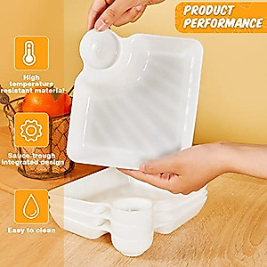 Mumufy 8 Pcs Chip and Dip Serving Set Serving Dishes Plastic Serving Platter Dumpling Plate with Sauce Compartment Japanese Plates Small Dip Tray for Sushi Taco Salsa Snack Food (White)