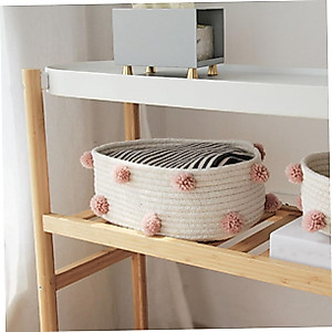 ABOOFAN Storage Basket Boho Basket Storage Shelf Clothes Container Shelf Storage Rack Woven Laundry Baskets Sundry Cosmetic Storage Holder Shelf Basket Pink To Weave Cotton