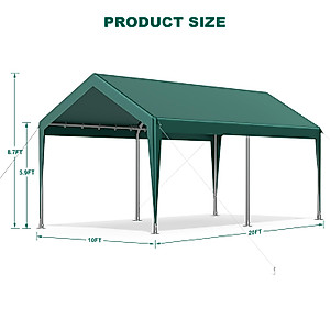 Raxmolo 10x20FT Heavy Duty Carport, Portable Car Canopy Garage Boat Shelter Party Tent, UV Resistant Waterproof Carport Canopy with Four Wind-Resistant Ropes, Green