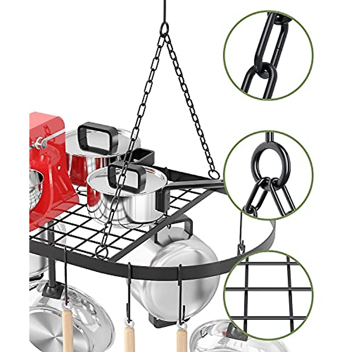 X Home 32-Inch Hanging Pot Racks for Kitchen Ceiling with 10 Removable Hooks, for Kitchen Storage & Organization, Ceiling Mounted, Black