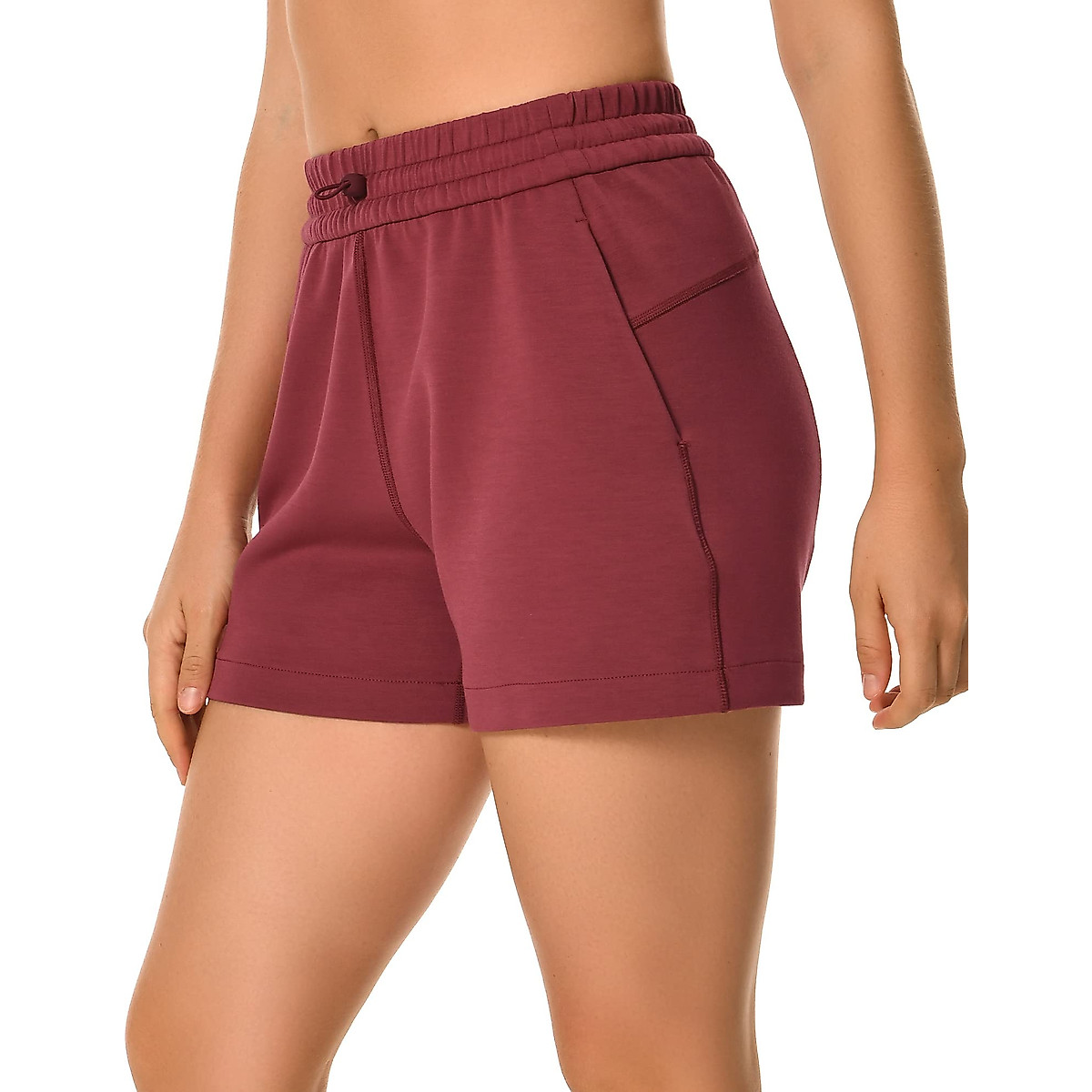 Colorfulkoala Women's High Waisted Ultra Soft Athletic Jersey Shorts Casual Summer Lounge Pants with Pockets (M, Wine Red)