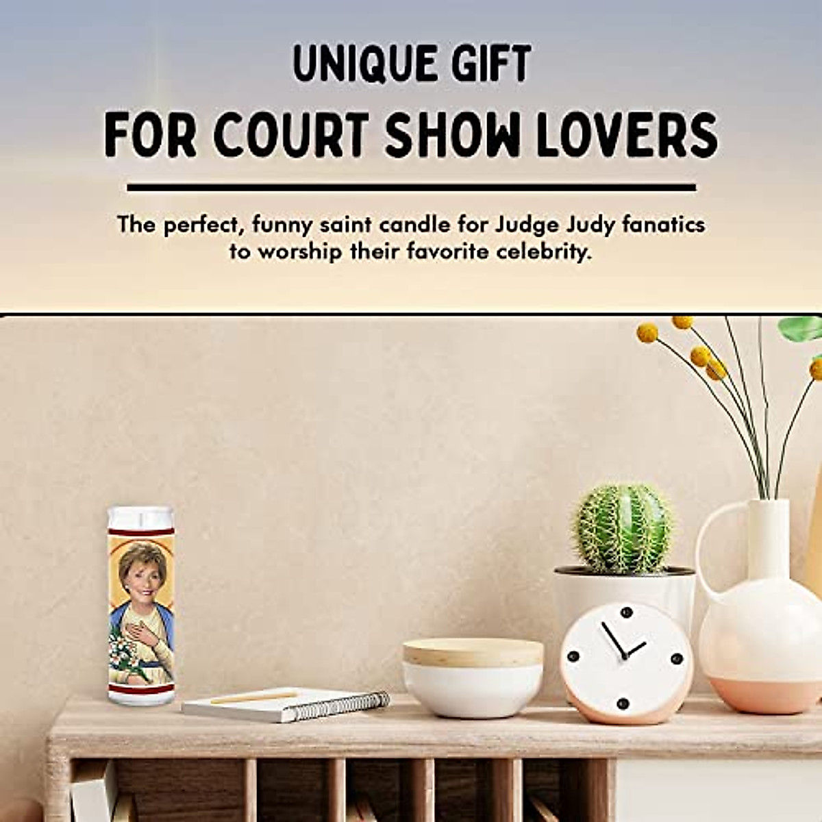 Judy Funny Saint Candle - 8 inch Glass Prayer Pop Culture Saint Candle - 100% Handmade in USA - Funny Celebrity Novelty TV Show Gift