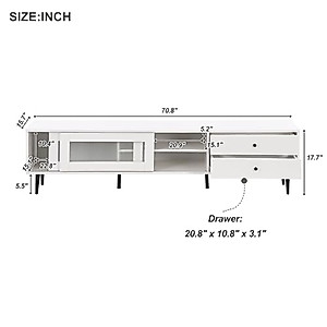 PONNYC TV Stand for TVs up to 75",Modern TV Cabinet with Sliding Fluted Glass Doors and Slanted Drawers,Media Entertainment Center Console Table Coffee Tables Credenza for Living Room Bedroom,White B