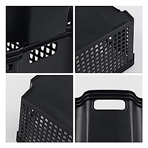 Bringer 6-Pack Stacking Plastic Storage Baskets, Black Plastic Storage Organizer Bins