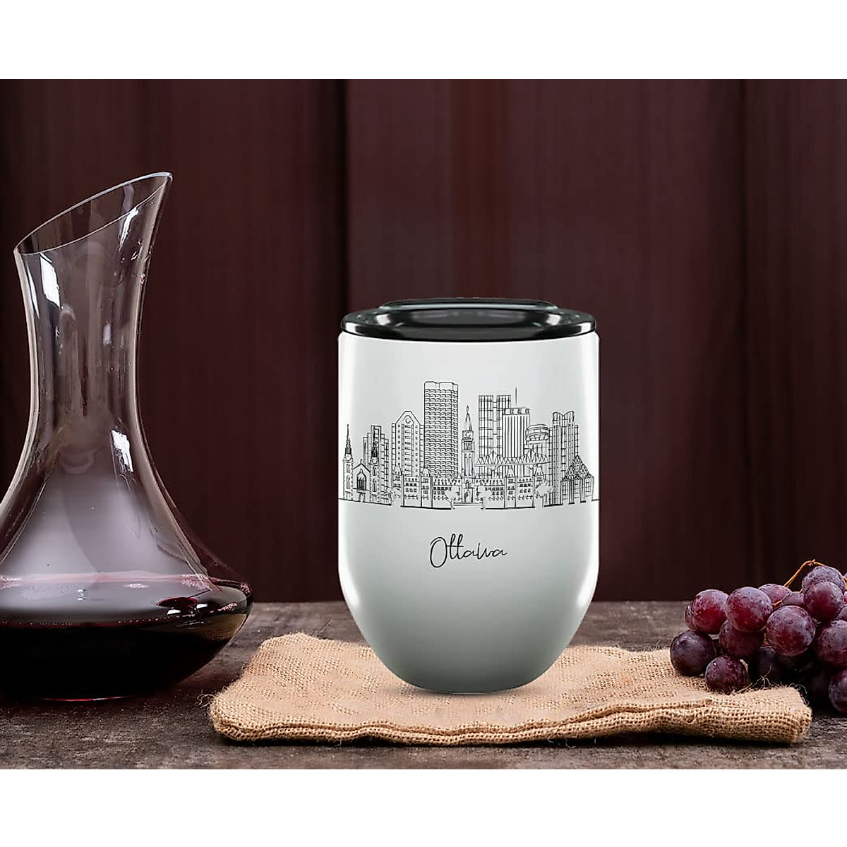 Ottawa Ontario Gifts and Souvenirs - 12 Oz Insulated Wine Tumbler with Lid - Ottawa College Graduation Gifts - Unique Drinkware - Canada Long Distance Gifts for Her & Homesick Student Gifts