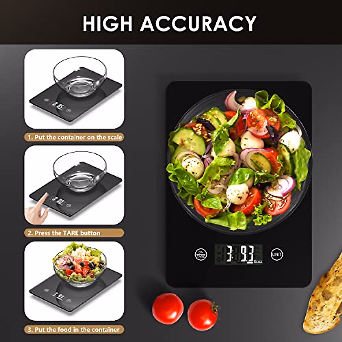 LAVANAVO Digital Food Kitchen Scale, 22lb Weight Multifunction Scale Measures in Grams and Ounces for Cooking Baking, 1g/0.1oz Precise Graduation, Stainless Steel and Tempered Glass…