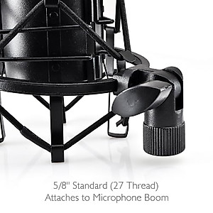 Pyle Updated Pro Shock, Clip Holder, Anti-Vibration Mount, Standard Size, Quick Angle Adjustment, Padded Mic Clamp, Easily Locks into Position, Die-Cast Steel Adapter (PSM05)