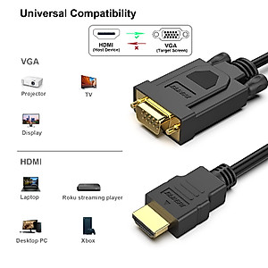 BENFEI HDMI to VGA 6 Feet Cable, Uni-Directional HDMI to VGA Cable (Male to Male) Compatible for Computer, Desktop, Laptop, PC, Monitor, Projector, HDTV, Raspberry Pi, Roku, Xbox and More