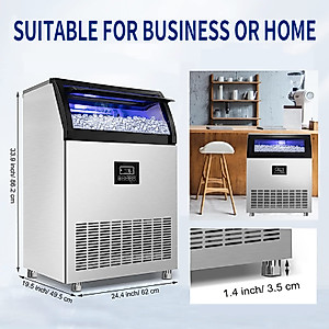 Commercial Ice Maker Machine 360LBS/24H with 77LBS Large Ice Storage Bin, 126Pcs Clear Ice Cubes in 11Mins, Stainless Steel Under Counter Industrial Ice Machine for Bar, Restaurant Business