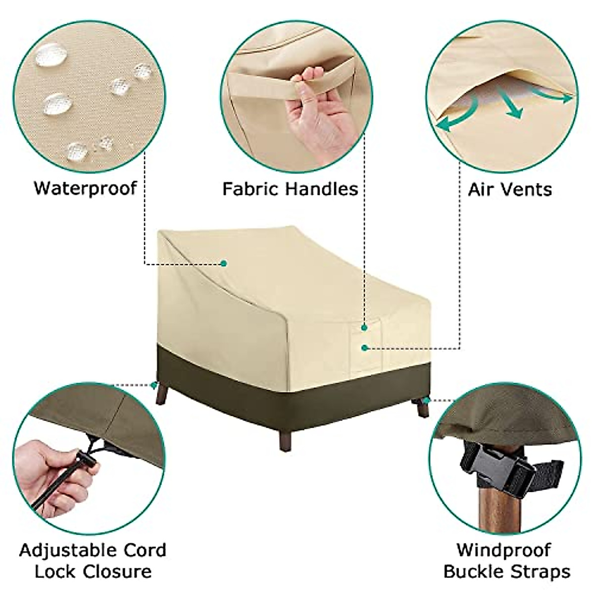 SunPatio Outdoor Patio Chair Covers 2 Pack, Durable Waterproof Lounge Deep Seated Chair Cover, UV Resistant Oversized Club Chair Cover, Patio Furniture Covers, Beige and Olive, 37W x 40D x 30H Inch