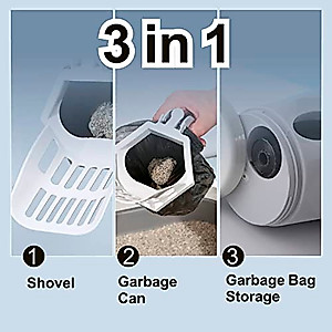 Hooyeatlin 3-in-1 Cat Litter Scoop with Holdor - Small Portable Integrated Cat Litter Scooper with 150 Refill Bags Kitty Litter Scoop Shovel for 1~2 Cats or Kitten (Gray)