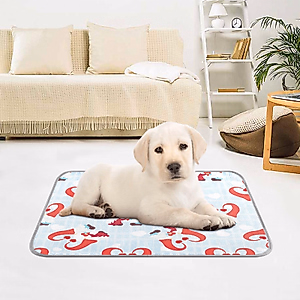Washable Dog Cooling Mat Plaid Gnome Summer Cats Sleeping Mat Square Stripeson Blue Dog Bed Mats 23.6 * 38.6inch Pet Ice Silk Sleep Kennel Pad Animal Sleep Bed for Home Outdoor Travel