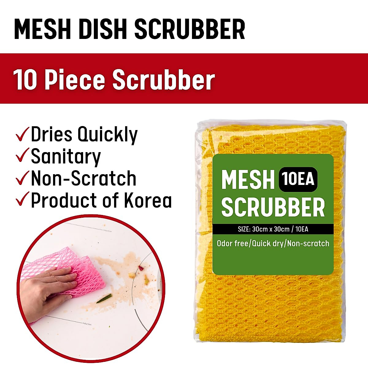 UNHA's Dish Scrubber Cloth - Mesh Dishwashing Scouring Pad for Kitchen - Non-Abrasive, Non-Absorbent, Quick Dry, Odorless Polyester Scrubbing Dish Net Cloths - 10 Pack