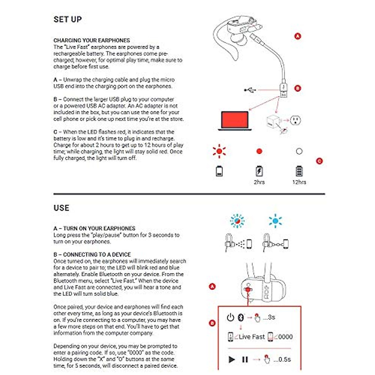JAM Live Fast Workout Earphones 30 ft. Bluetooth Range, IP67 Sweat Resistant Earbuds 3 Sizes Included, 12 Hour Battery Life, Hands-Free Calling Black