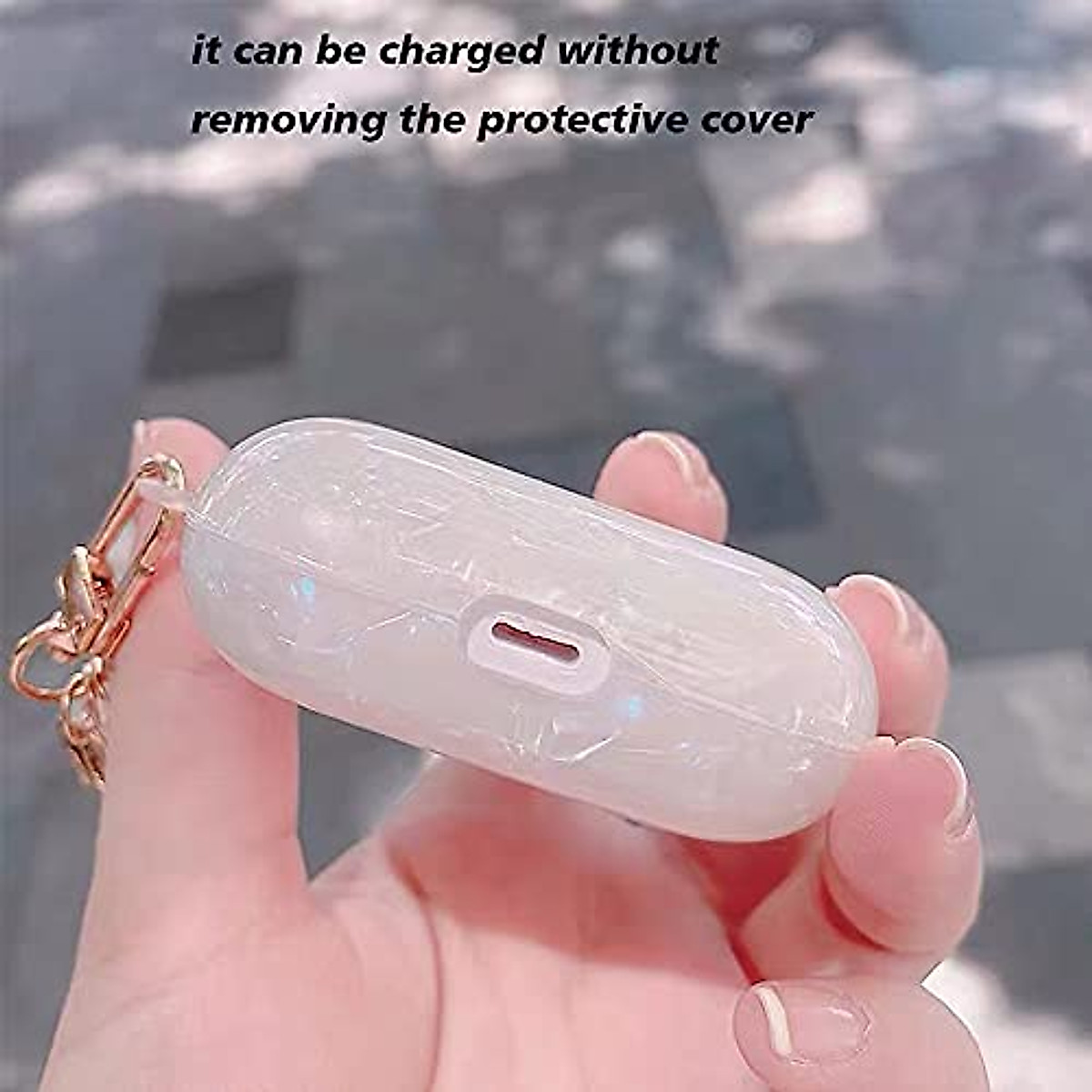 ZHIRUAN Airpods Pro Case (2019) Earbuds Case Protective Cover Skin with Pearl Keychain Airpods Accessories Compatible with AirPods Pro Charging Case (White)
