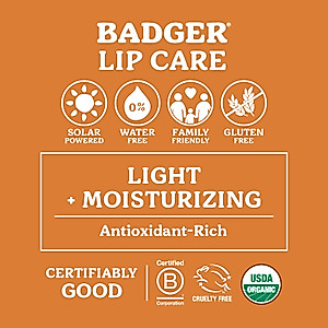 Badger Lavender Orange Classic Lip Balm, 100% Organic Lip Balm, Long Lasting Lip Care w/Light Silky Texture, Uplifting Orange & Calming Lavender Lip Balm, 4 Pack