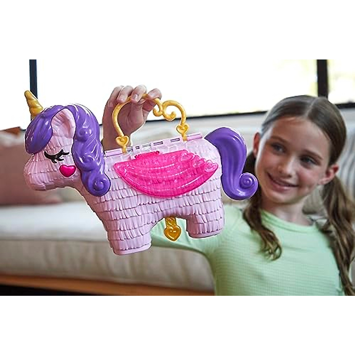 Polly Pocket Micro, Unicorn Party Playset, Pink Unicorn Toy with Purple Hair, 25 Toy Surprises Inside, Toys for Ages 4 and Up, One Playset, GVL88