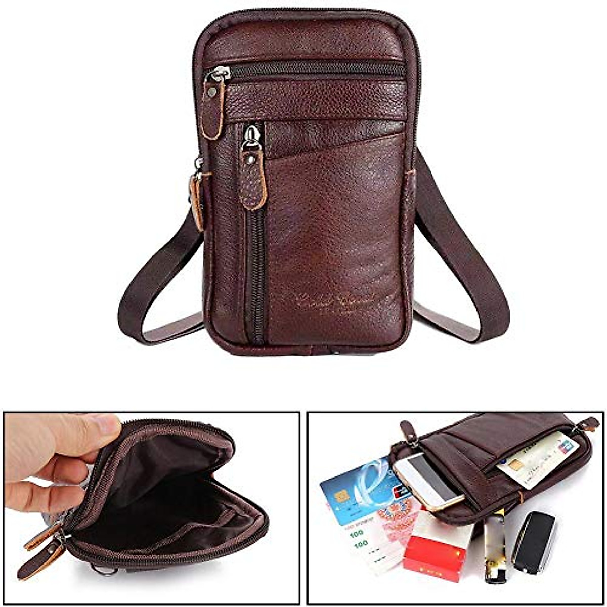 KRONDO Men's Leather Handbag Bag Small Crossbody Shoulder Bags Phone Wallet Satchel Pocket Camping Casual Daypack-Black