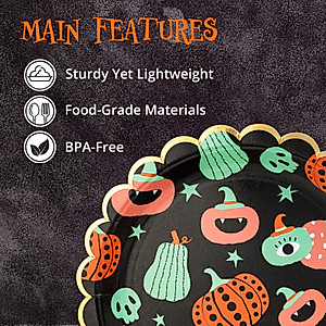 Confettiville Halloween Paper Plates, 50-Count Disposable Halloween Dinner Plates, Scalloped, Party Supplies, Funky Pumpkins, Black