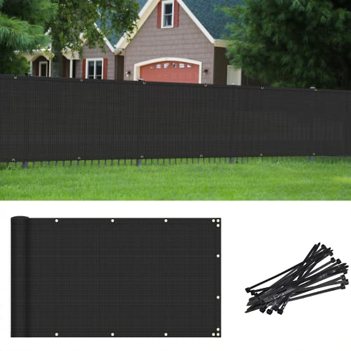 COARBOR 5'x44' Vinyl Coated Polyester (PVC) Mesh Privacy Fence Screen Fencing for Back Yard Deck Patio Garden Blocker Barrier 80% Blockage with Gommets on Edges 280GSM-Black